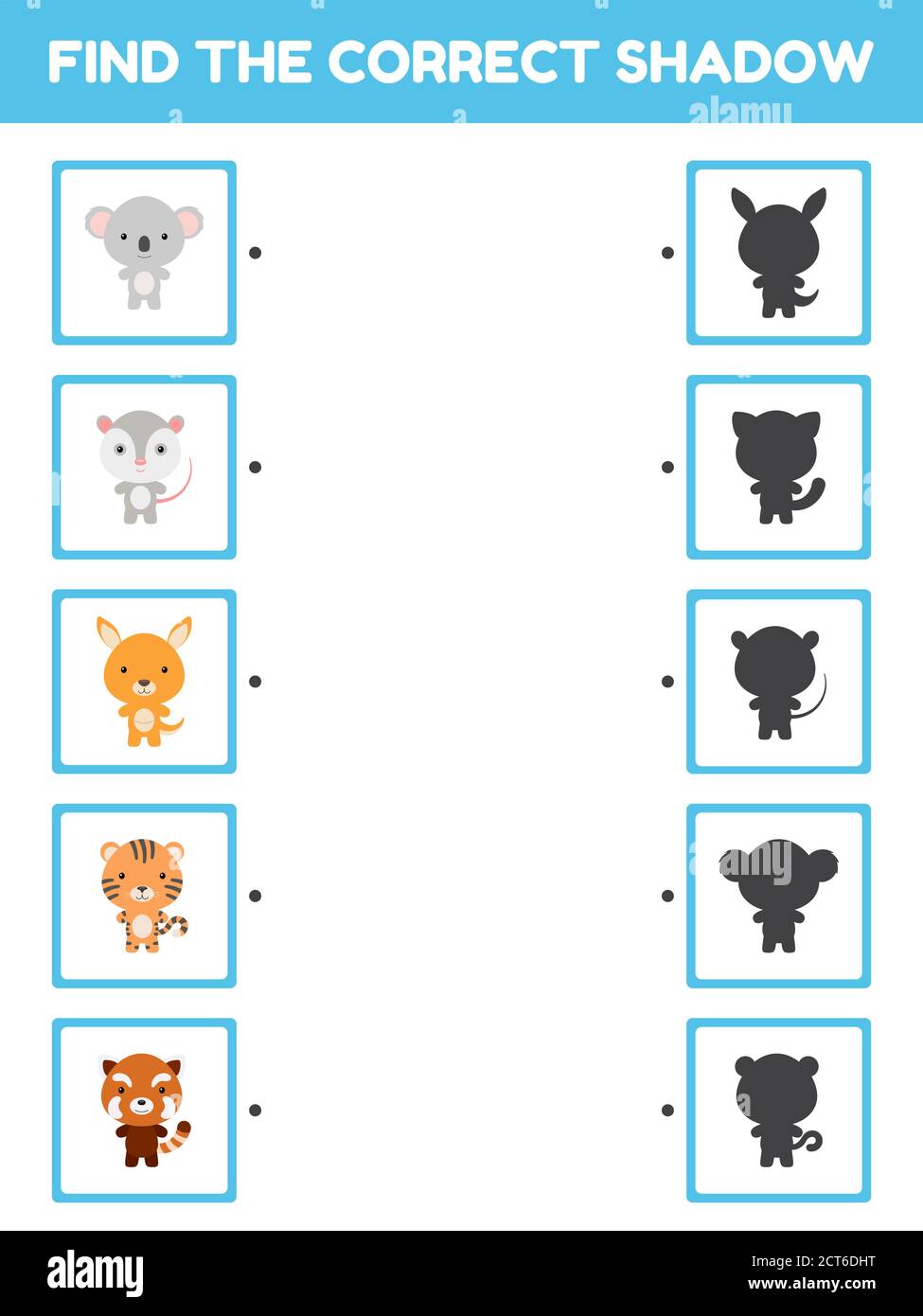 Game template find correct shadow. Matching game for children with cute ...