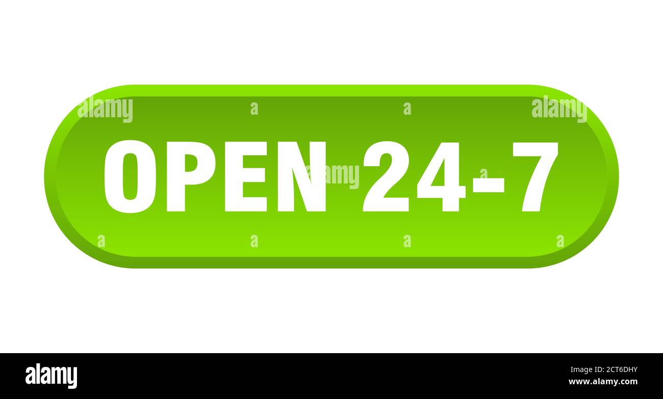 open 24 7 button. rounded sign isolated on white background Stock ...