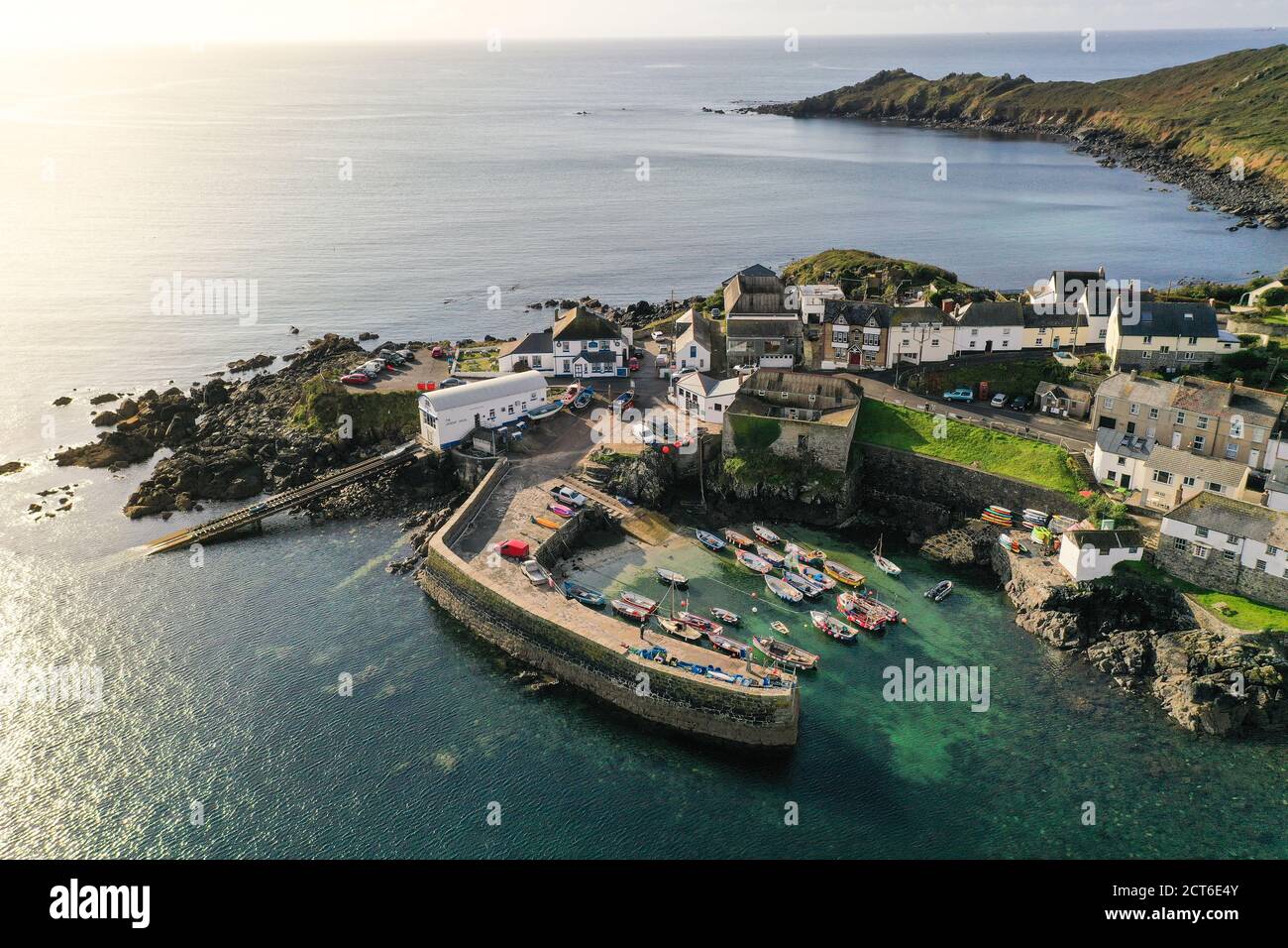 COVERACK, CORNWALL, UK - SEPTEMBER 12, 2020. An aerial landscape image ...