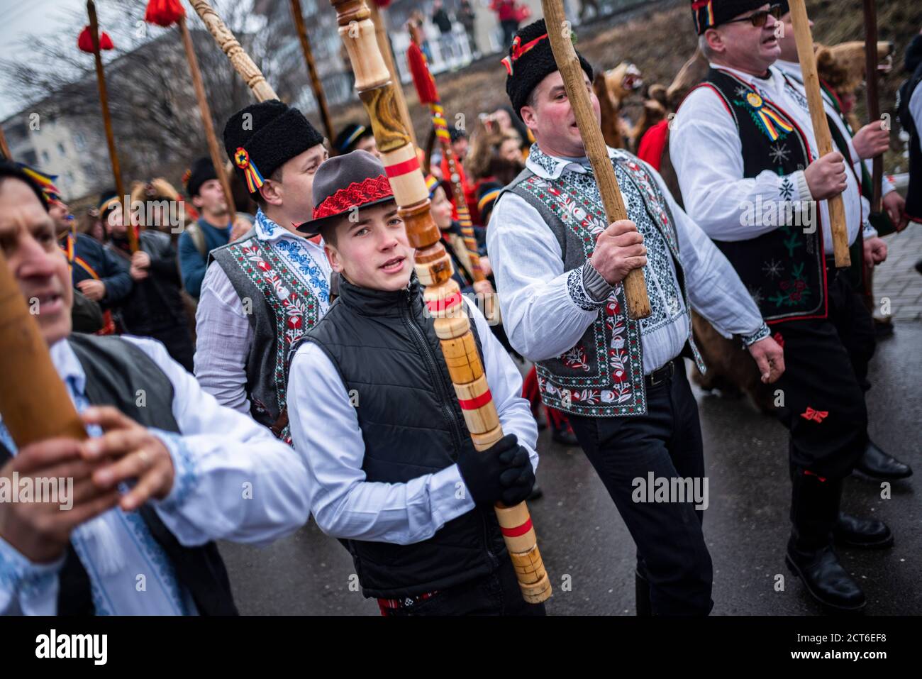 New Year Bear Dancing Festival, Comanesti, Moldova, Romania Stock Photo ...