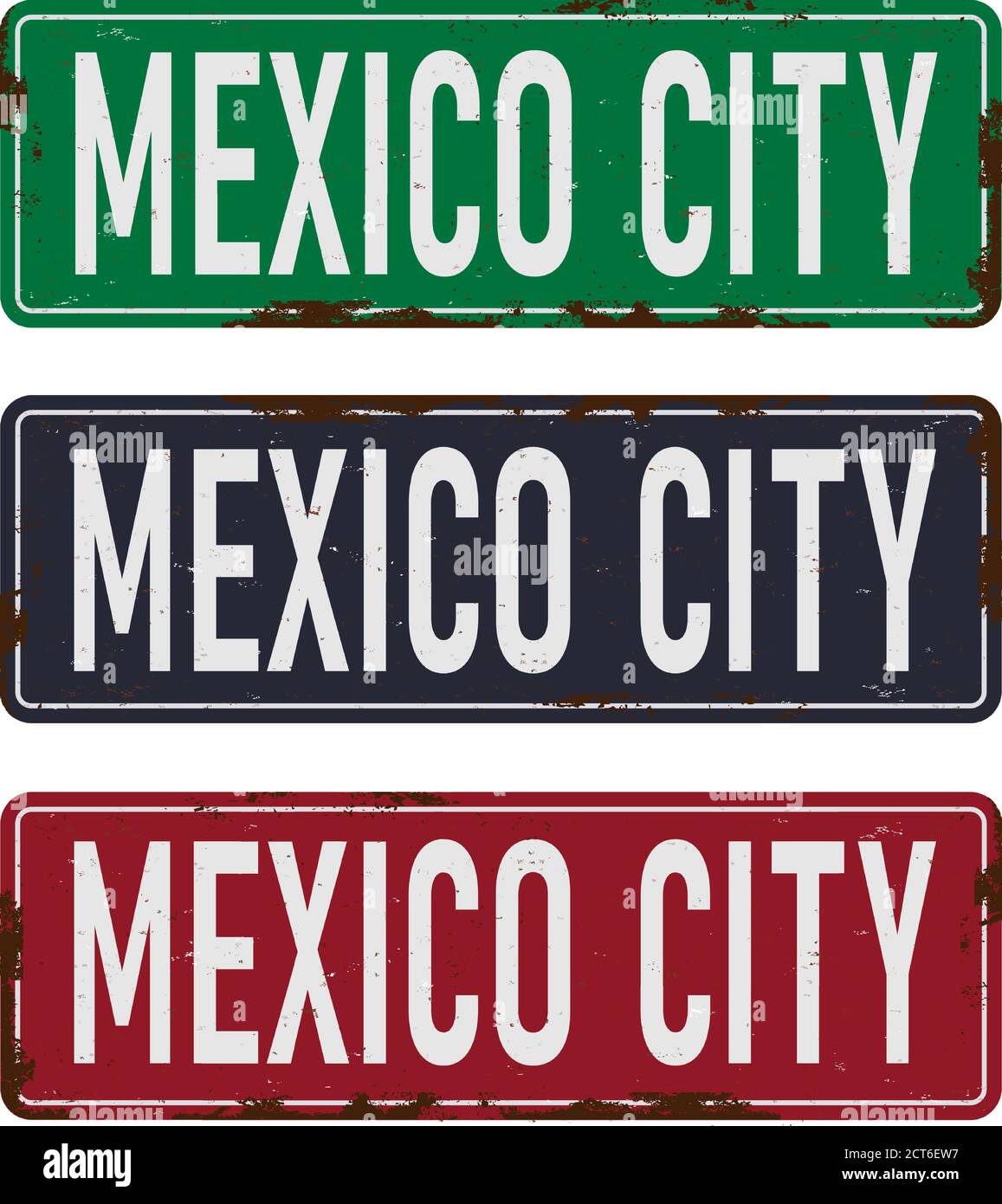 Retro tin sign collection with Mexico city Vintage vector souvenir sign ...