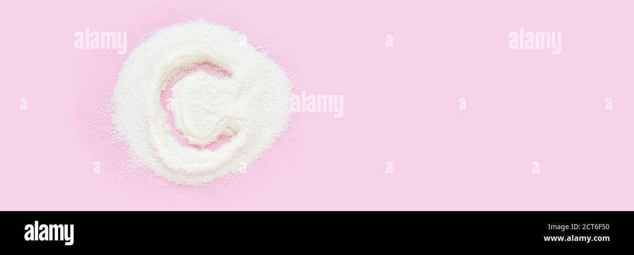 Collagen white powder. Pastel color background. Health product Stock ...