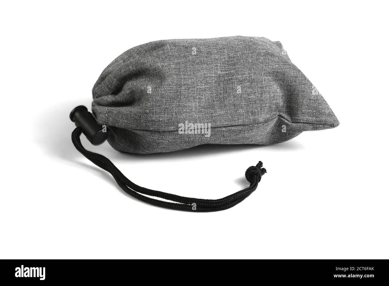 Gray Drawstring Bag Lying on White Background Stock Photo - Alamy