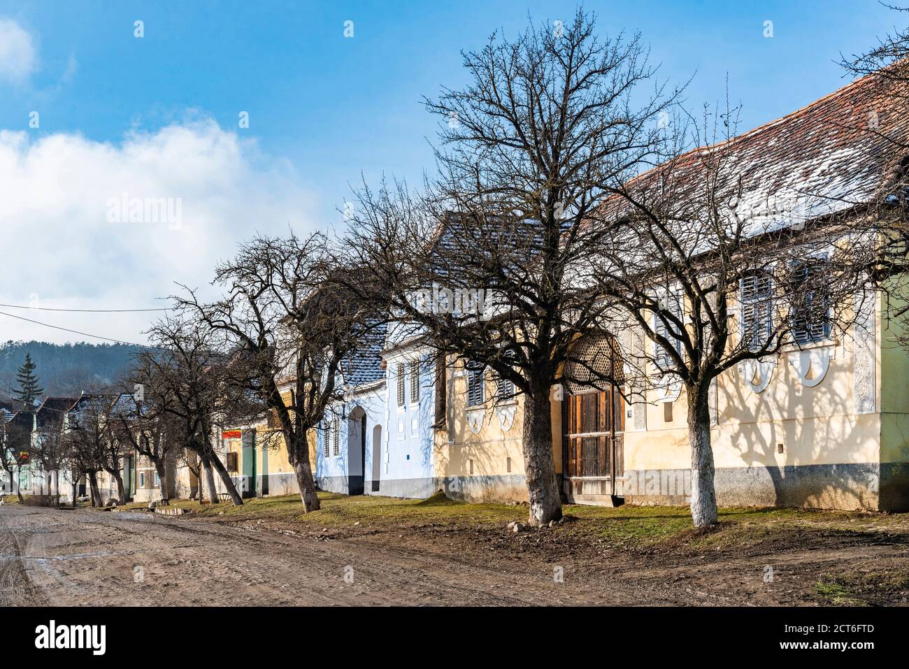 Colourful houses in Viscri, UNESCO World Heritage Site, Transylvania ...