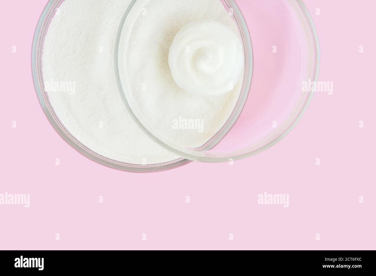 Collagen white powder. Pastel color background. Health product Stock ...