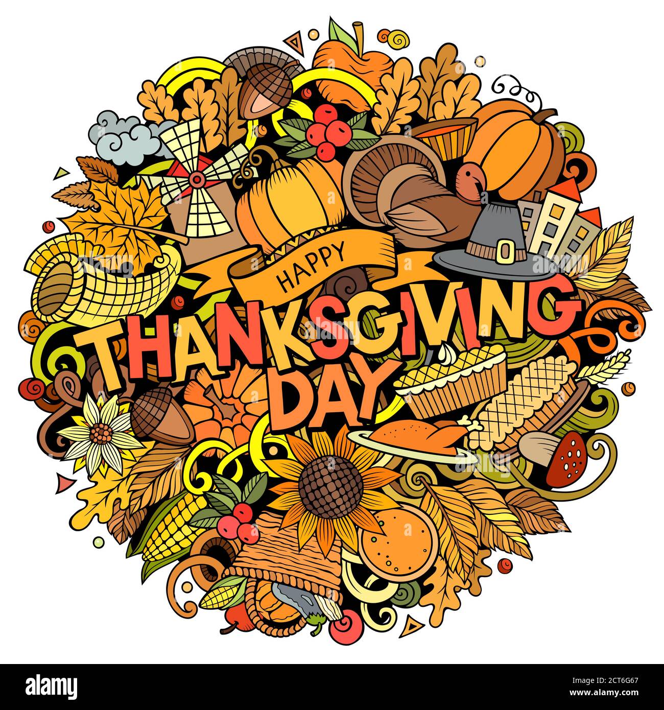Happy Thanksgiving hand drawn cartoon doodles illustration Stock Vector ...