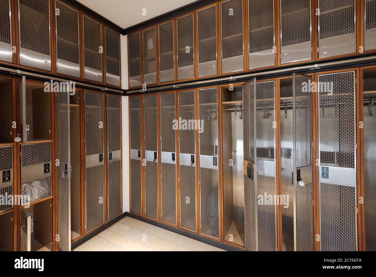 Locker room in museum with open and closed doors Stock Photo - Alamy