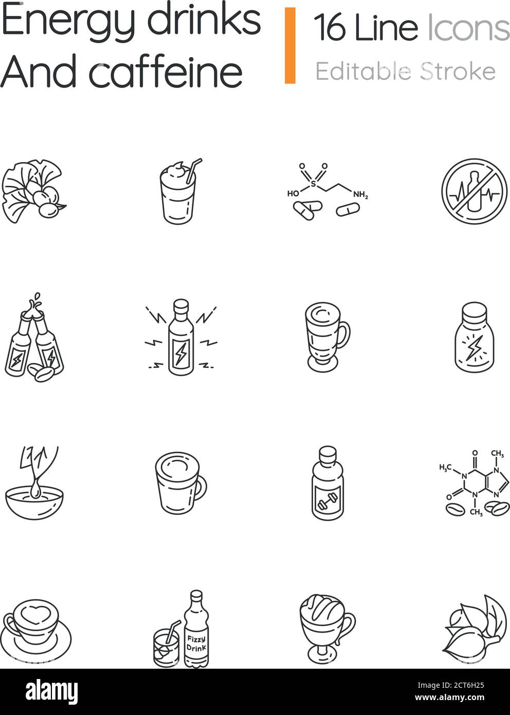 Energy drinks and caffeine linear icons set Stock Vector Image & Art ...
