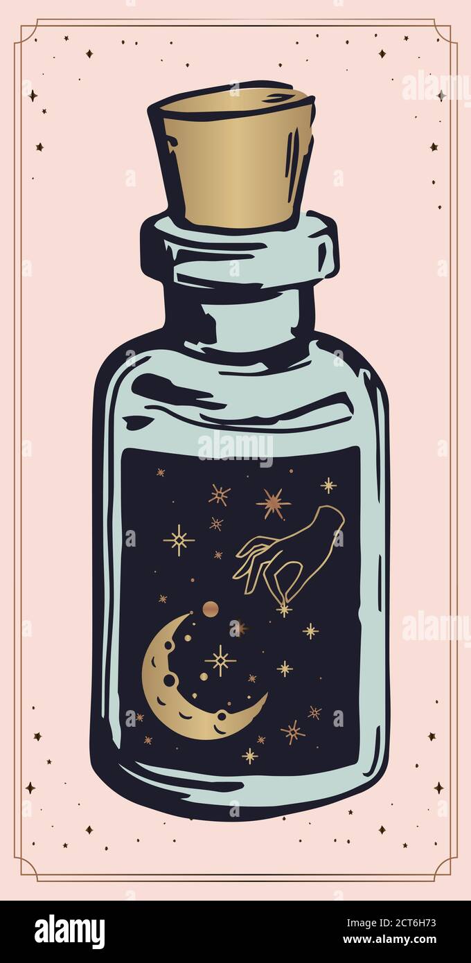 sacred esoteric symbols with hand gestures, the moon and stars in the ...