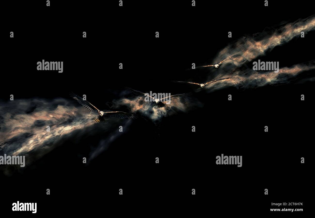 Abstract nature. Flying bird. Dispersion effect. Black background Stock ...