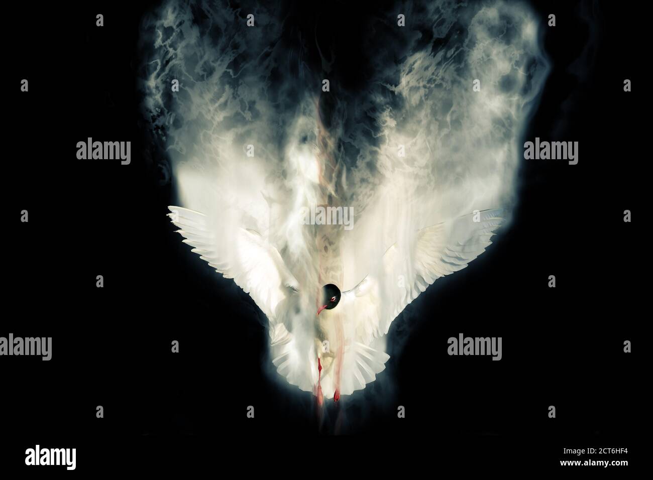 Abstract nature. Flying bird. Dispersion effect. Black background Stock ...