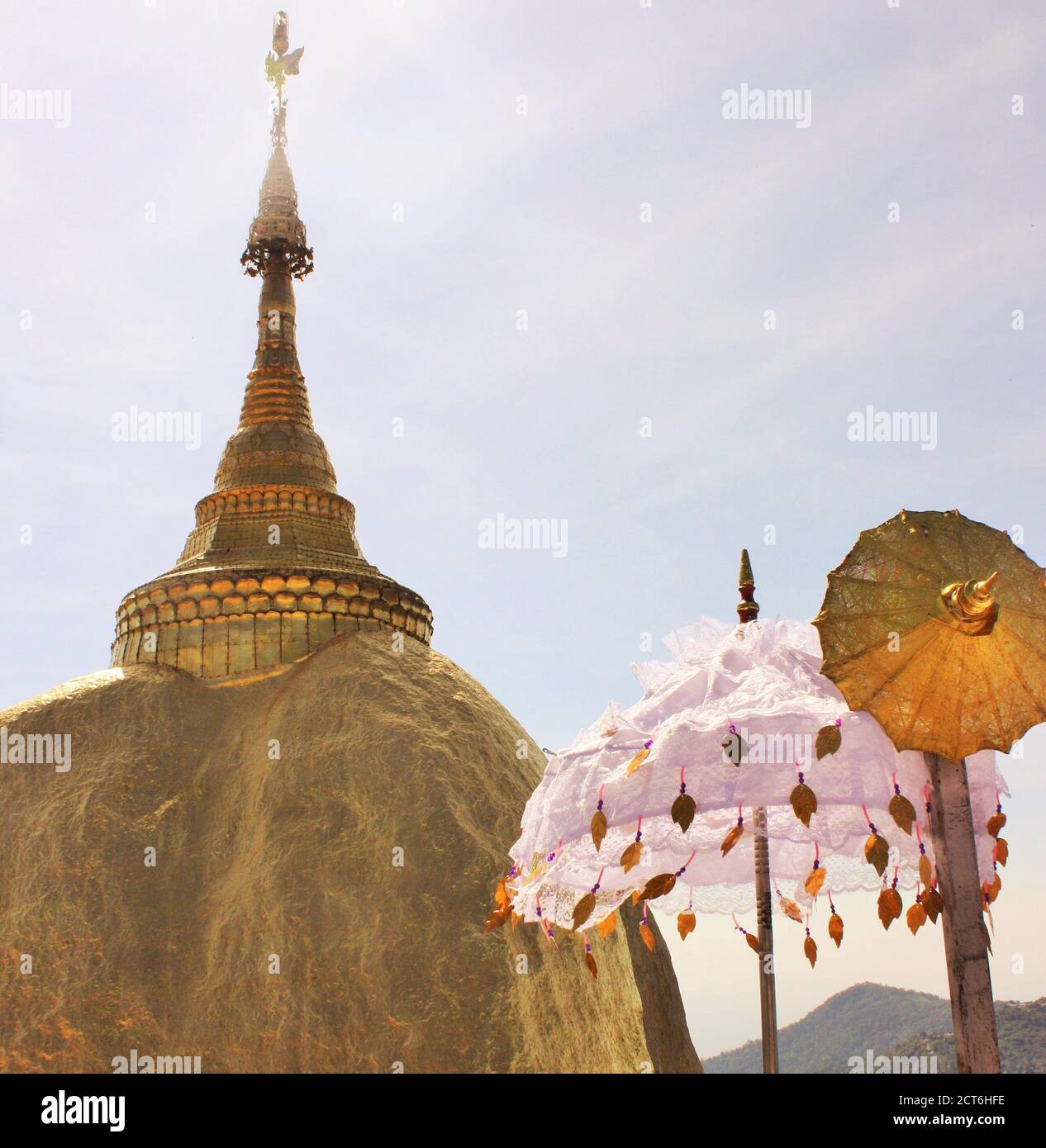 Kyaiktiyo pagoda or Golden rock pagoda, a popular Buddhist pilgrimage ...