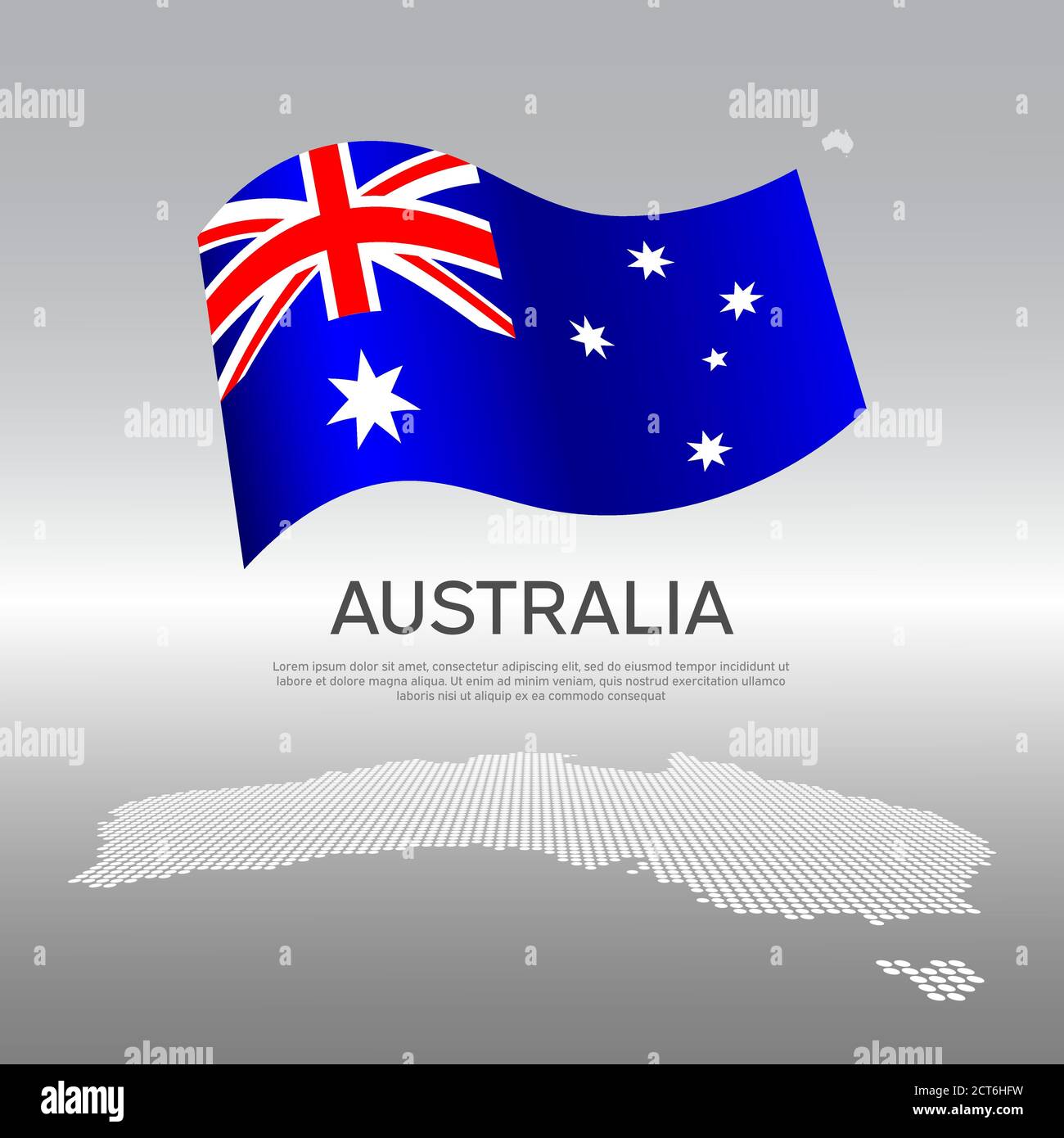 Australia wavy flag and mosaic map on light background. Creative ...