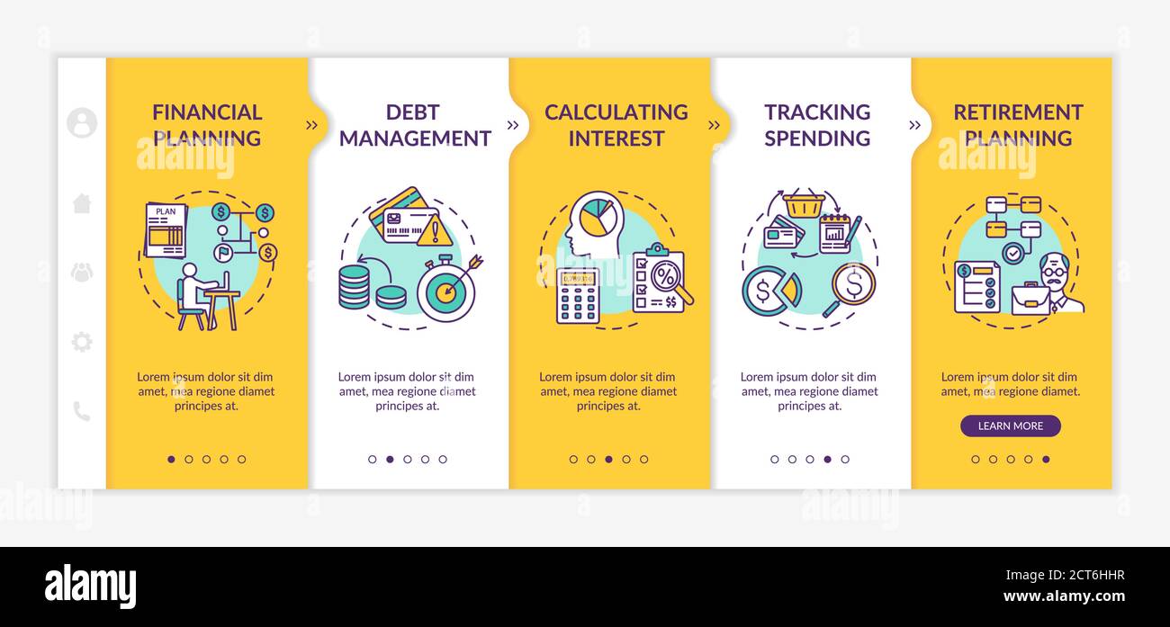 Financial literacy objectives onboarding vector template Stock Vector ...