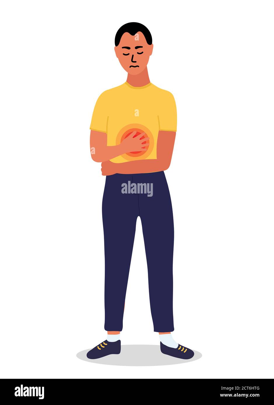 yuong man feels a strong pain in the stomach. Stomach disease, ulcers ...