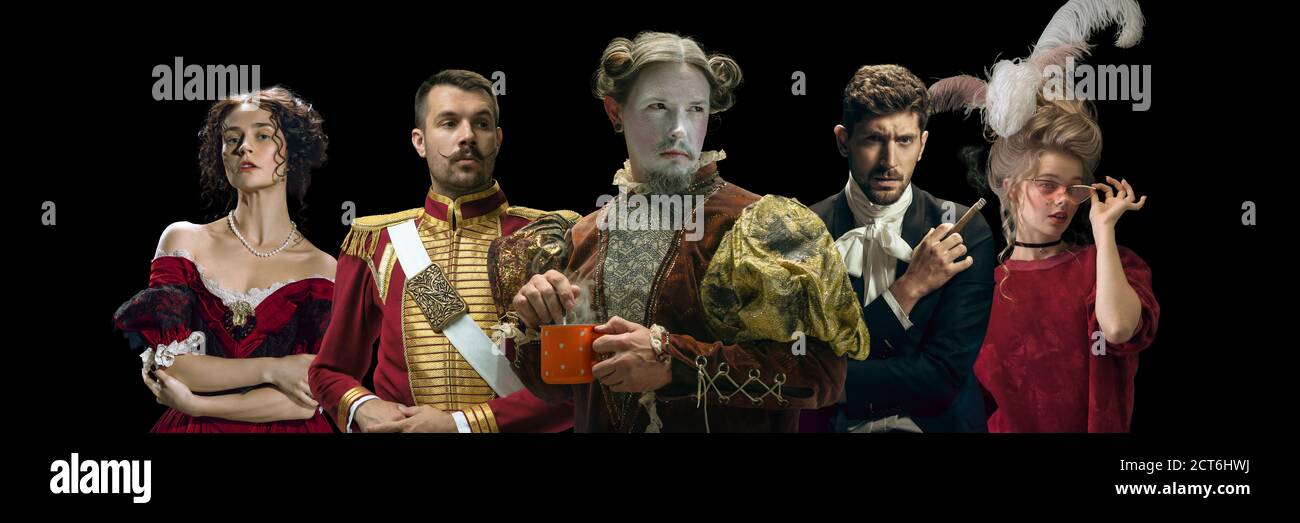 The greatest. Collage on young people in medieval attire on dark ...
