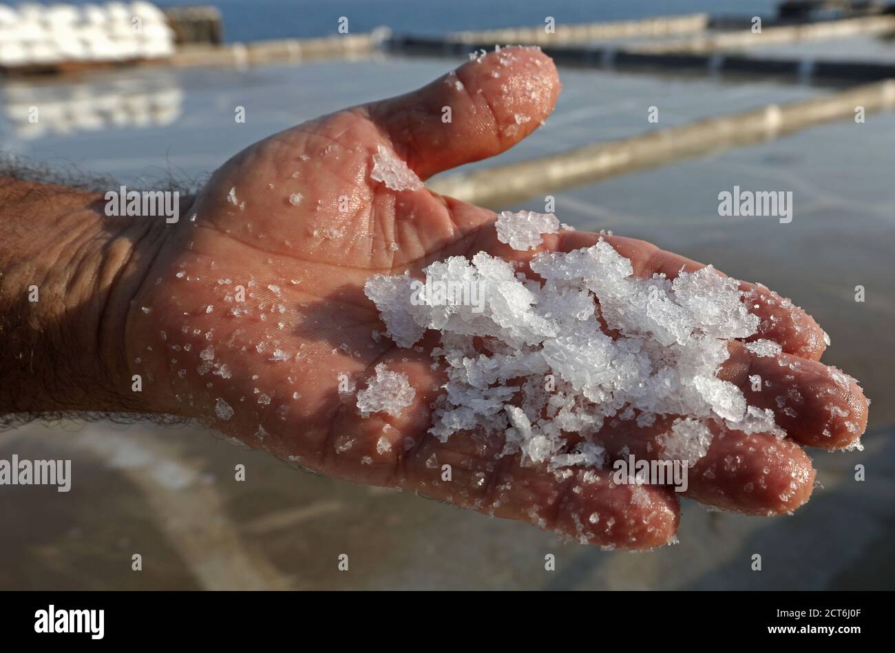 Beirut, Lebanon's capital Beirut. 21st Sep, 2020. A worker shows salt ...