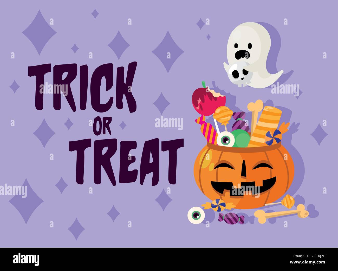 Trick or treat candies inside pumpkin and ghost design, Halloween ...