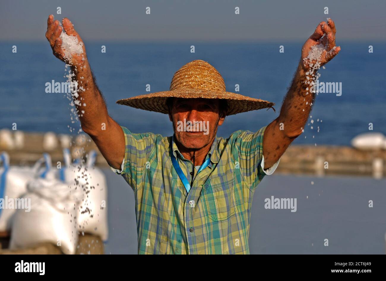Beirut, Lebanon's capital Beirut. 21st Sep, 2020. A man shows salt at ...