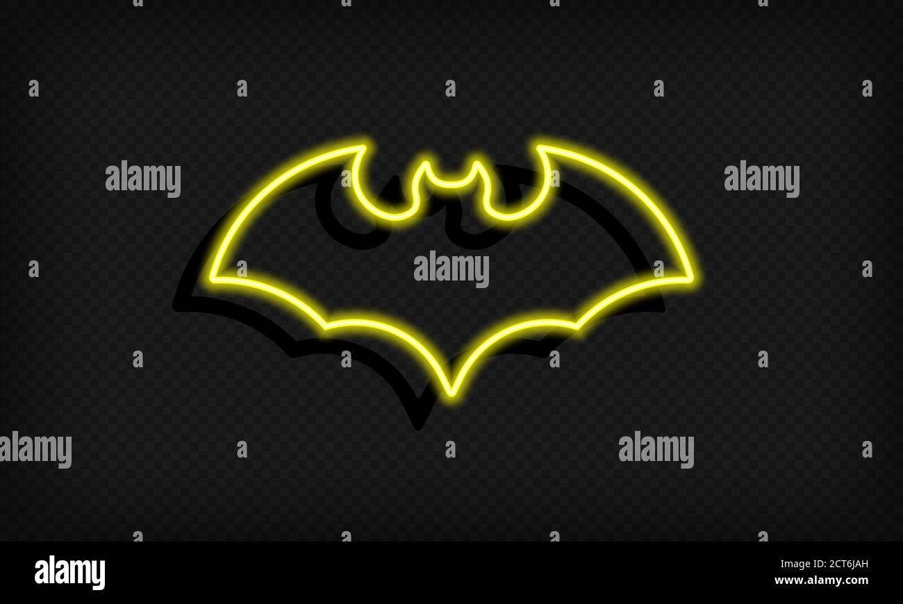 Neon bat icon. Halloween. Decoration concept. Vector on isolated black ...