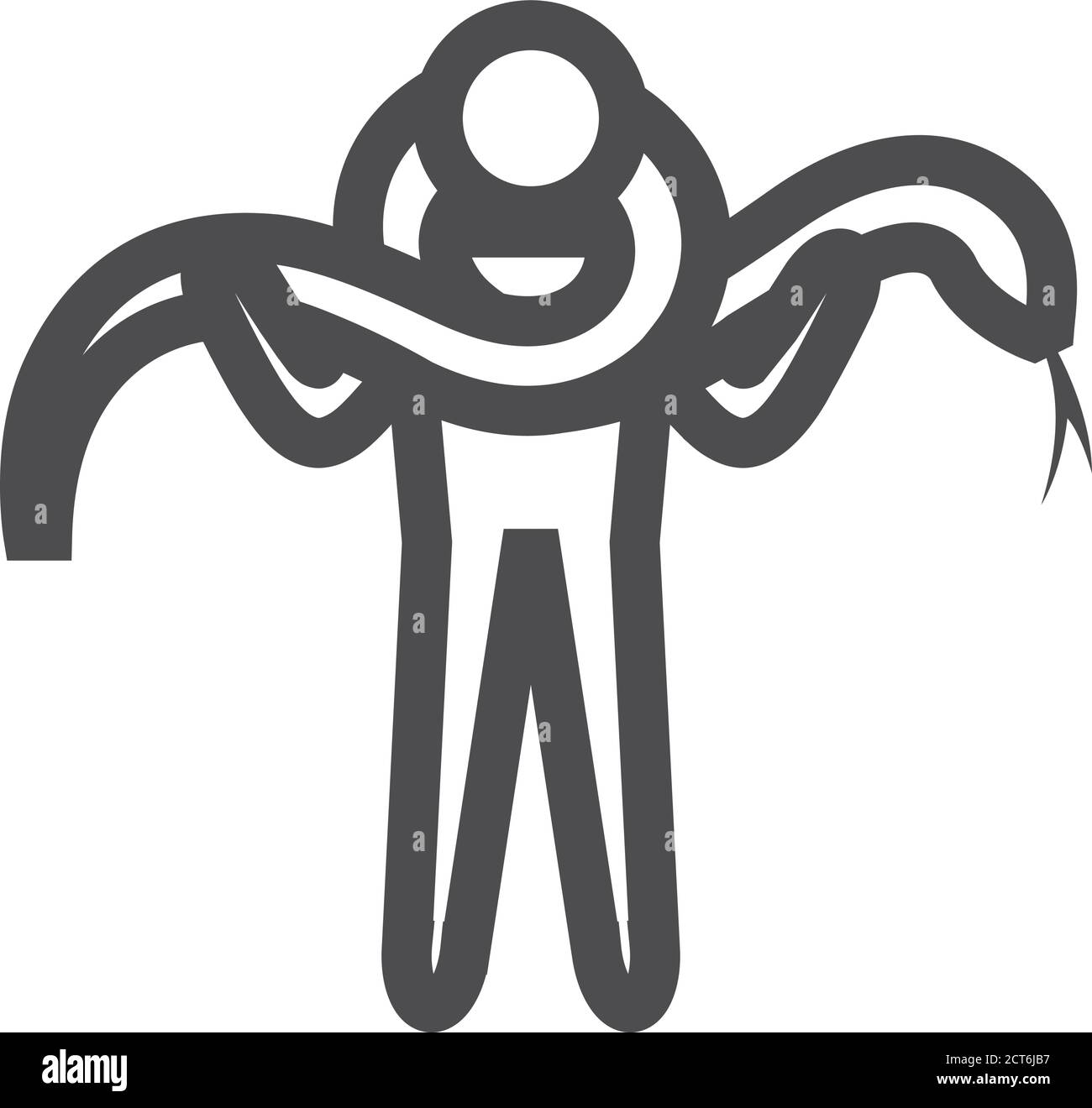 Man holding snake icon in thick outline style. Black and white ...