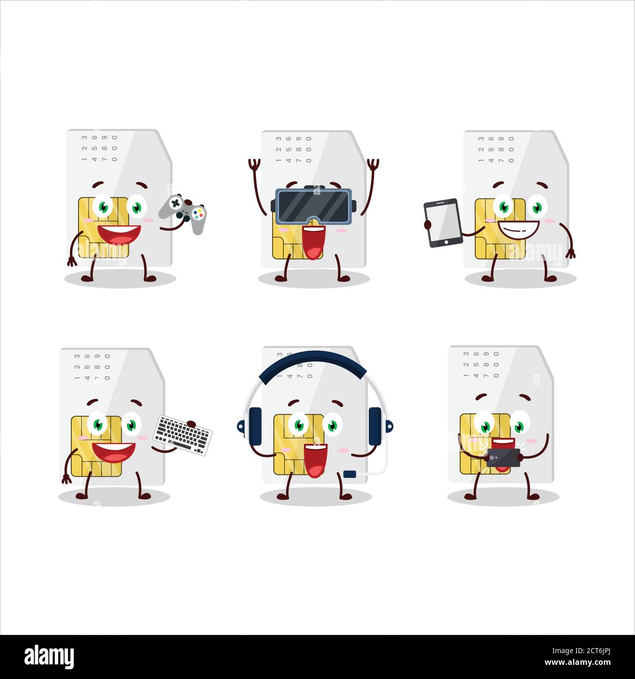 Sim card cartoon character are playing games with various cute ...