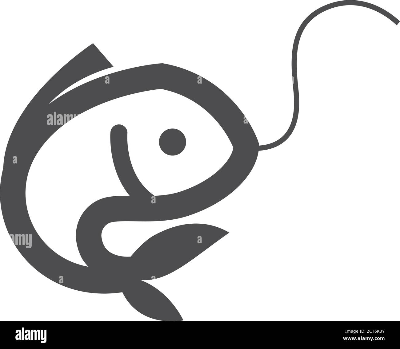 Hooked fish icon in thick outline style. Black and white monochrome ...