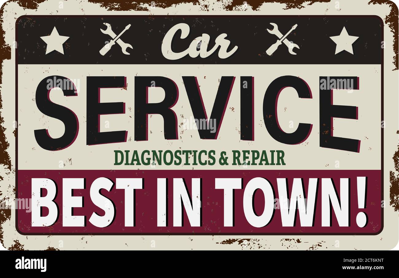 Car service vintage signboard - Vector artwork in custom colors, grunge ...