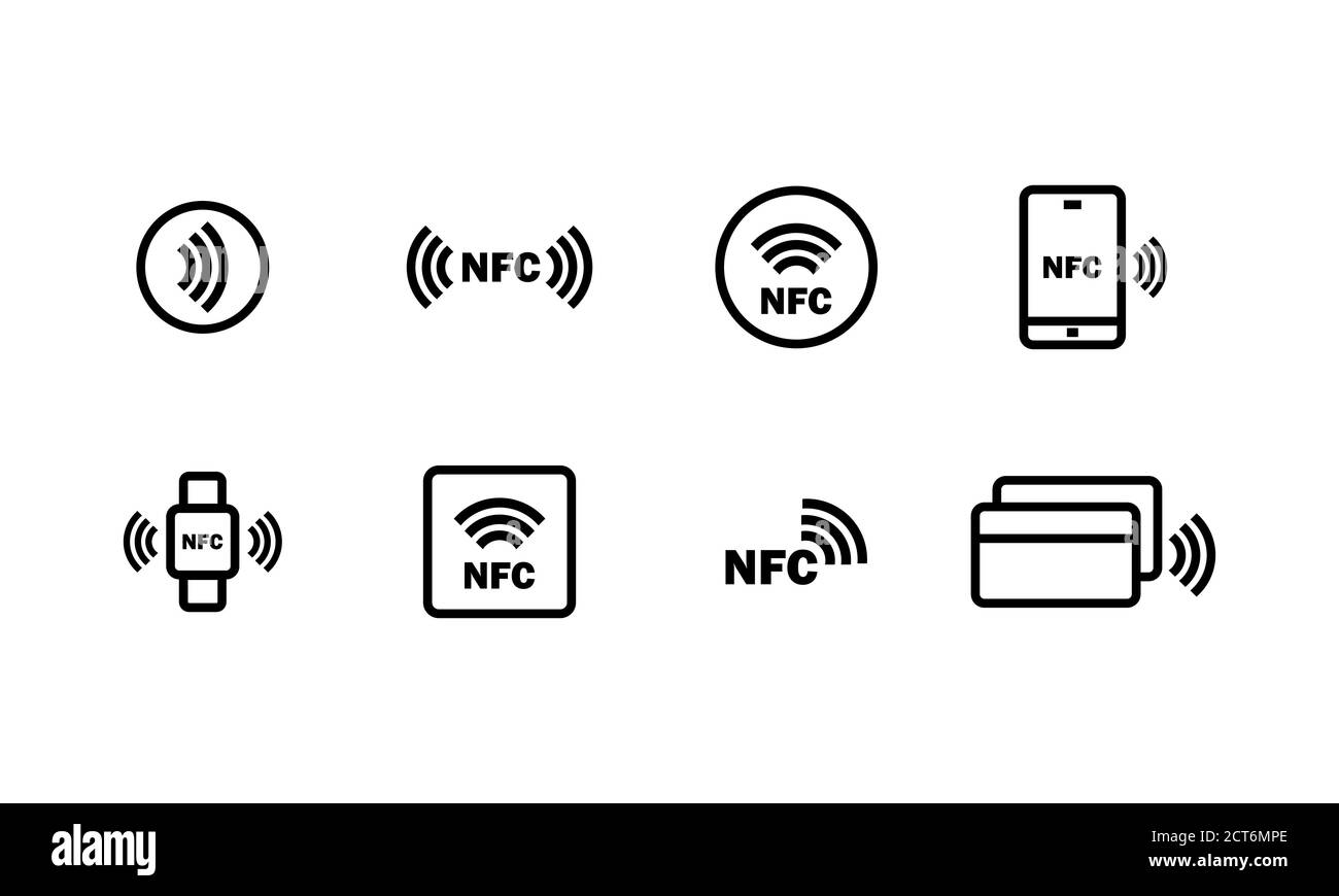 Nfc icon set. Wireless payment. Contactless cashless society icon ...