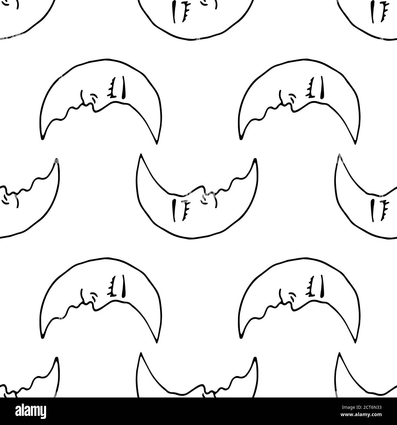 Monochrome seamless pattern with hand drawn crescent on white ...