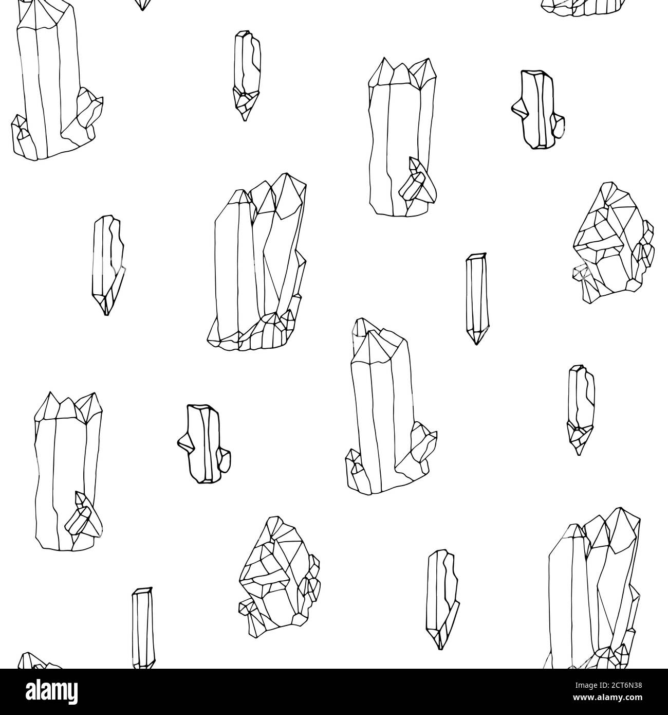 Monochrome seamless pattern with hand drawn crystals on white ...
