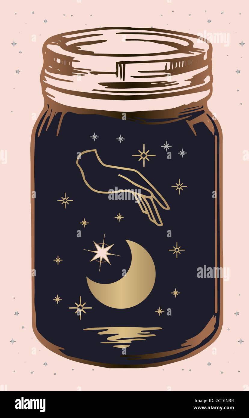 sacred esoteric symbols with hand gestures, the moon and stars in the ...