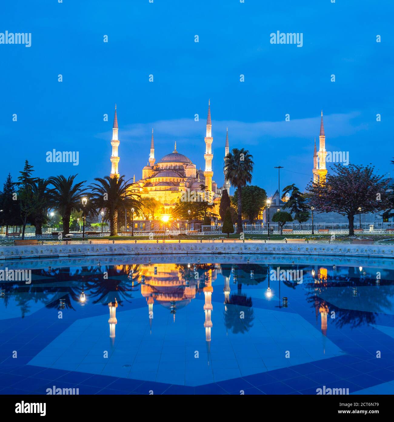 Blue Mosque reflection at night (Sultan Ahmed Mosque or Sultan Ahmet ...