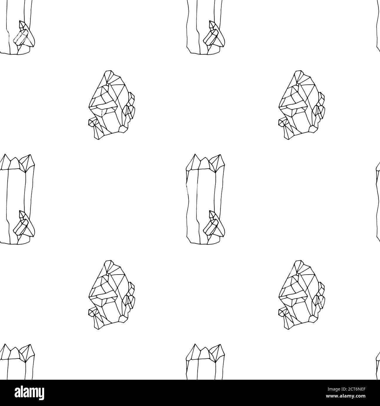 Monochrome seamless pattern with hand drawn crystals on white ...