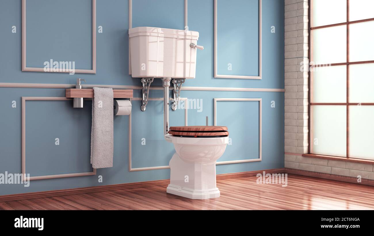 vintage darck tones empty restroom 3d render image Stock Photo - Alamy