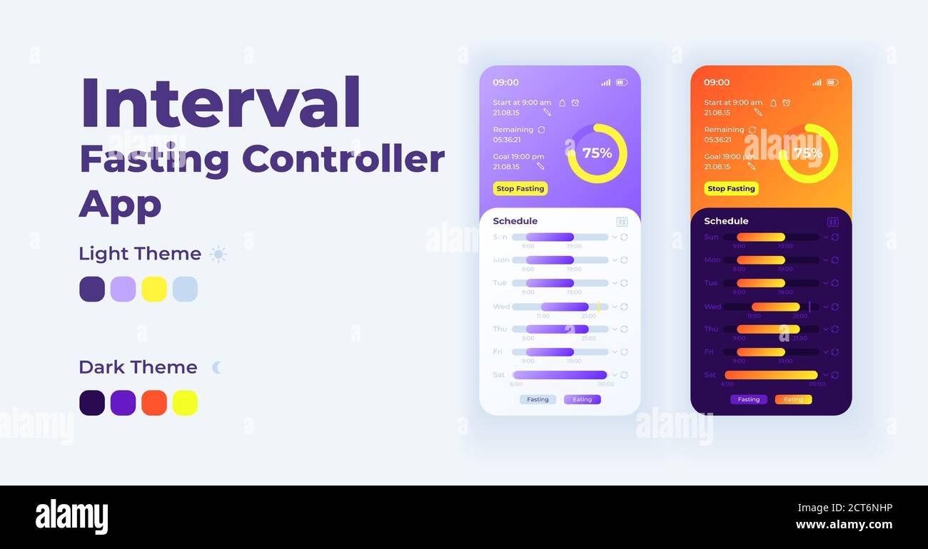 Interval fasting controller smartphone interface vector template set ...