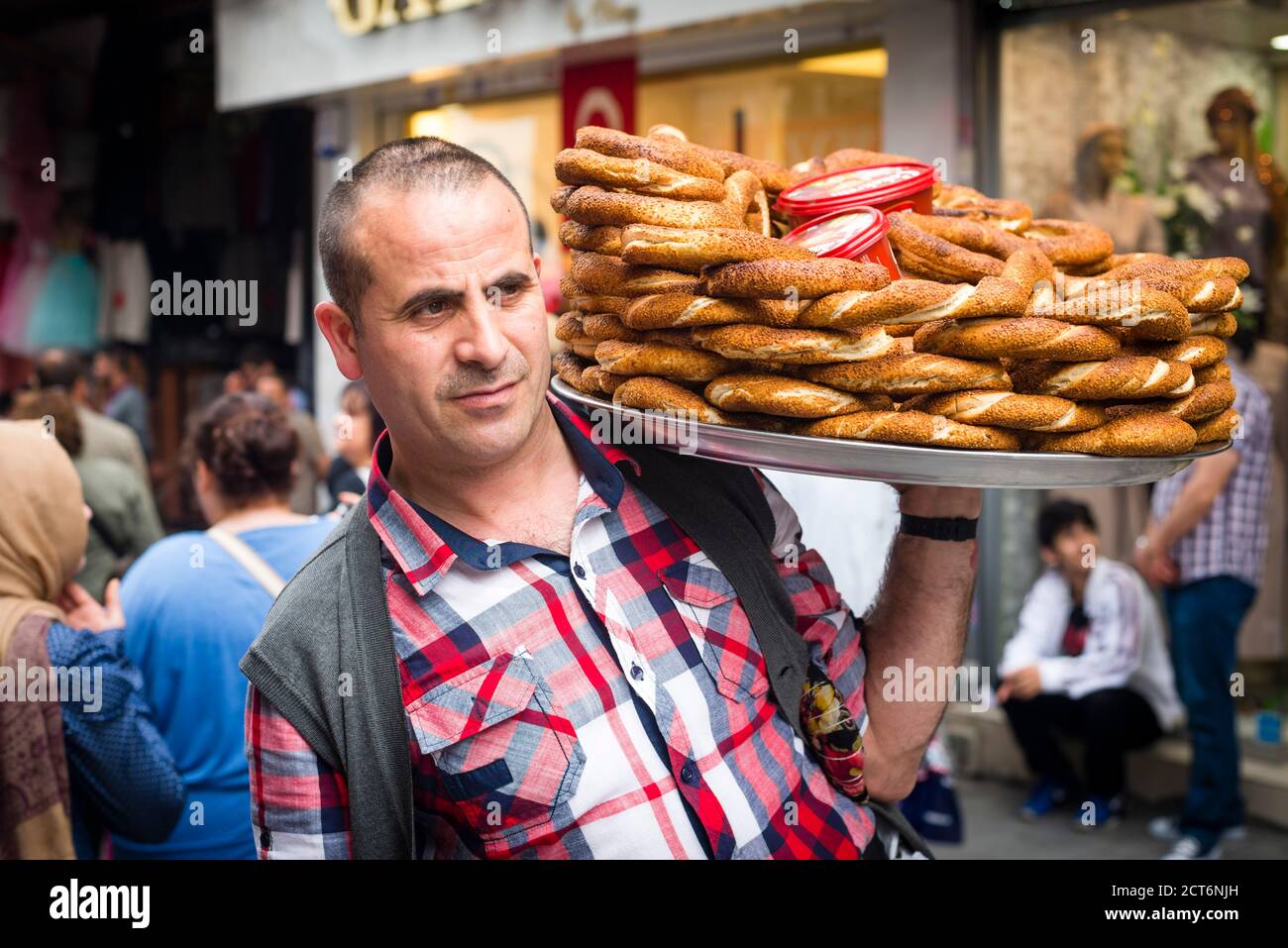 Simit (traditional Turkish sesame seed covered pretzel) for sale at ...