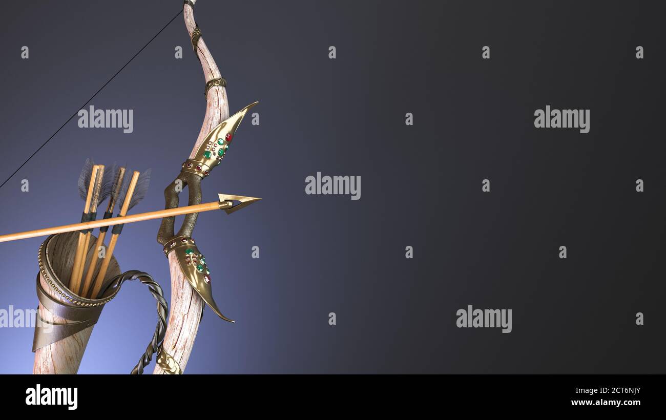 gold bow and arrow attributes of the dussehra holiday 3d render ...