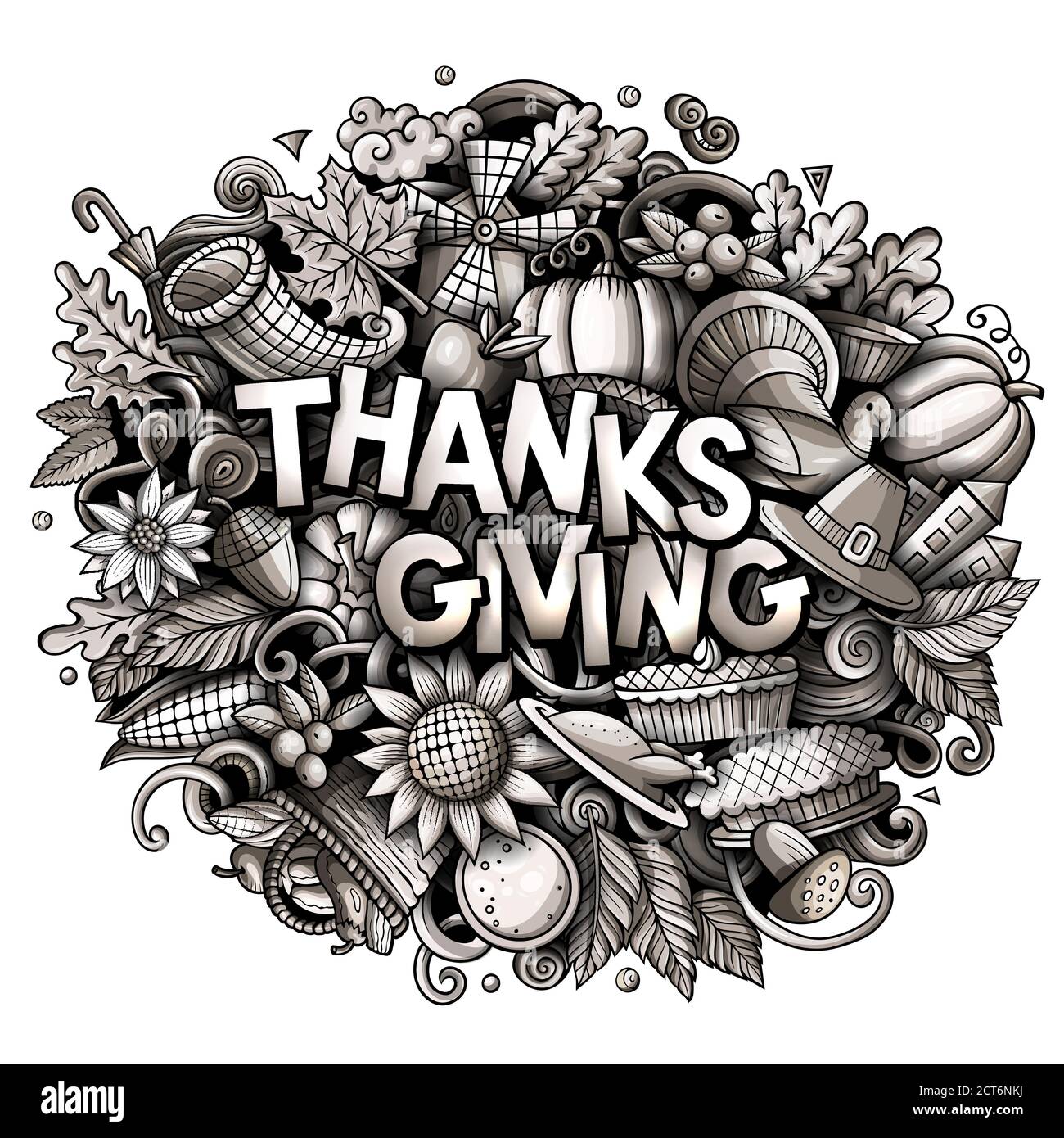 Happy Thanksgiving hand drawn cartoon doodles illustration Stock Vector ...