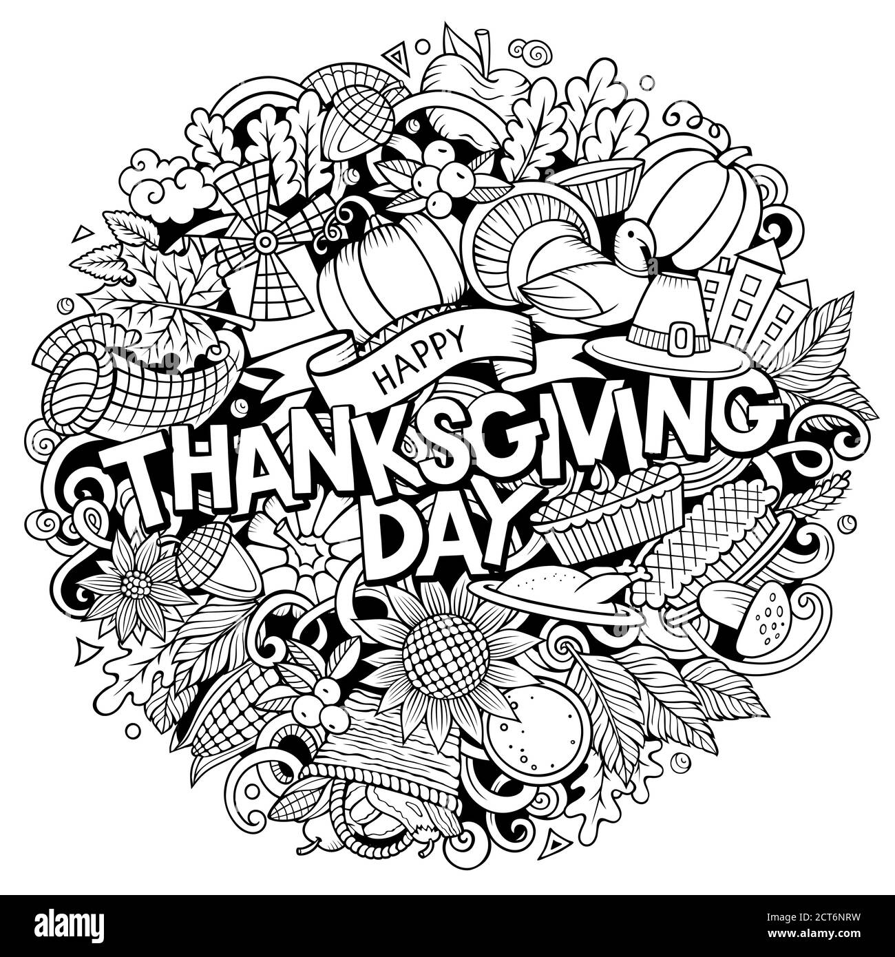 Happy Thanksgiving hand drawn cartoon doodles illustration Stock Vector ...