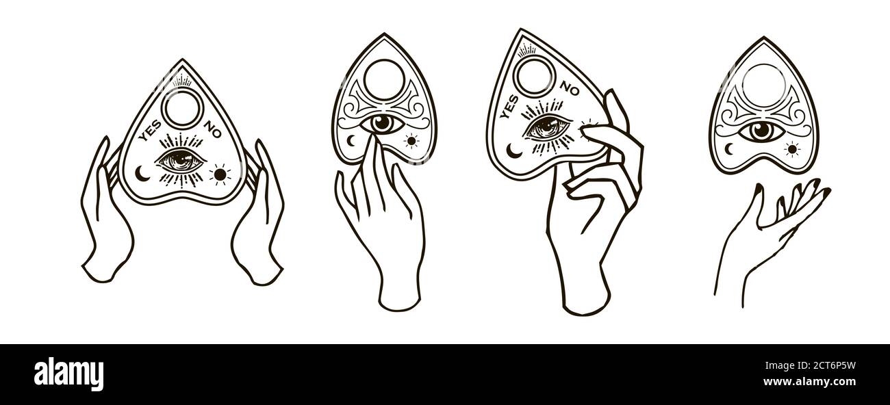 Ouija planchette with eye of providence line art, vector illustration ...