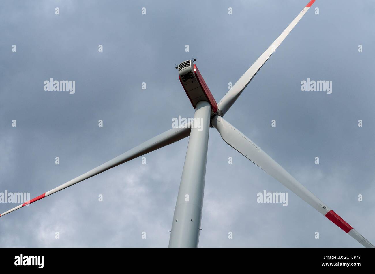 close-up of the rotating blades of a wind mill for power generation ...