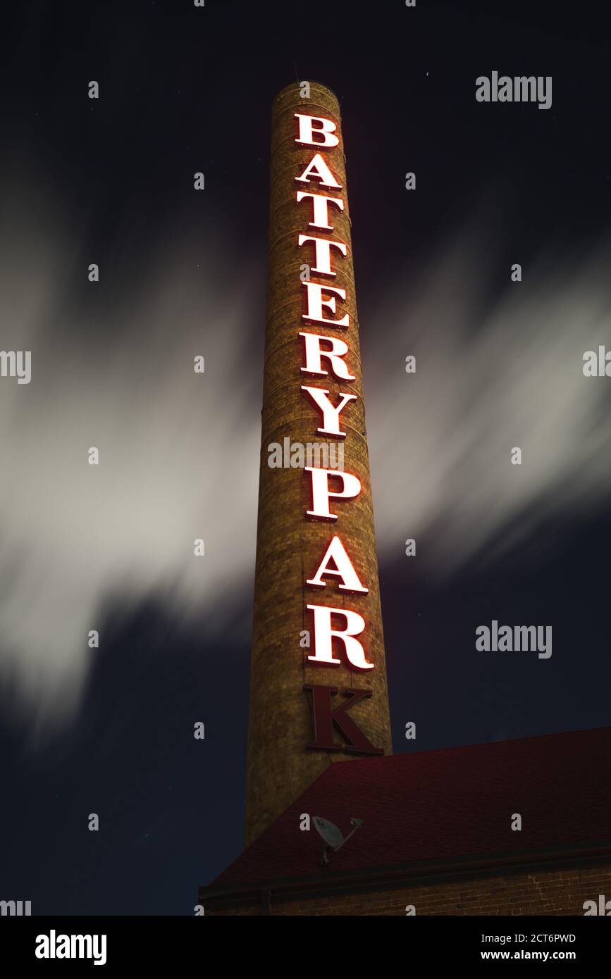 Battery Park light up pillar sign in cleveland ohio Stock Photo - Alamy