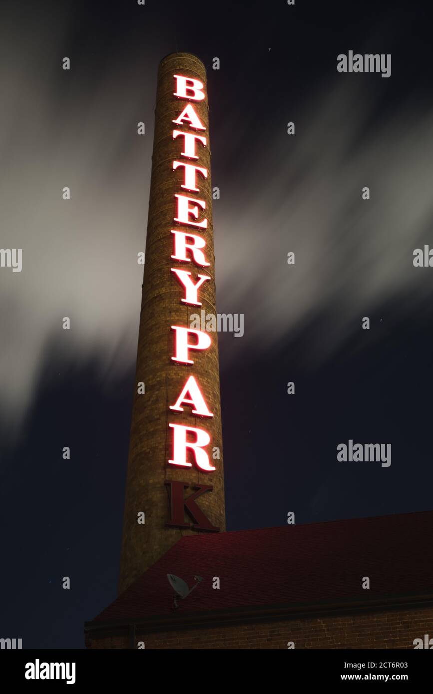Battery Park light up pillar sign in cleveland ohio Stock Photo - Alamy