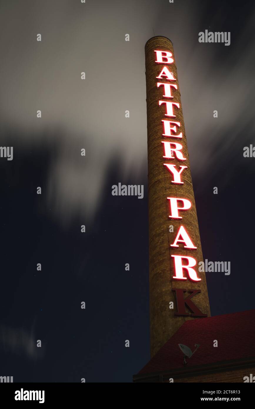 Battery Park light up pillar sign in cleveland ohio Stock Photo - Alamy