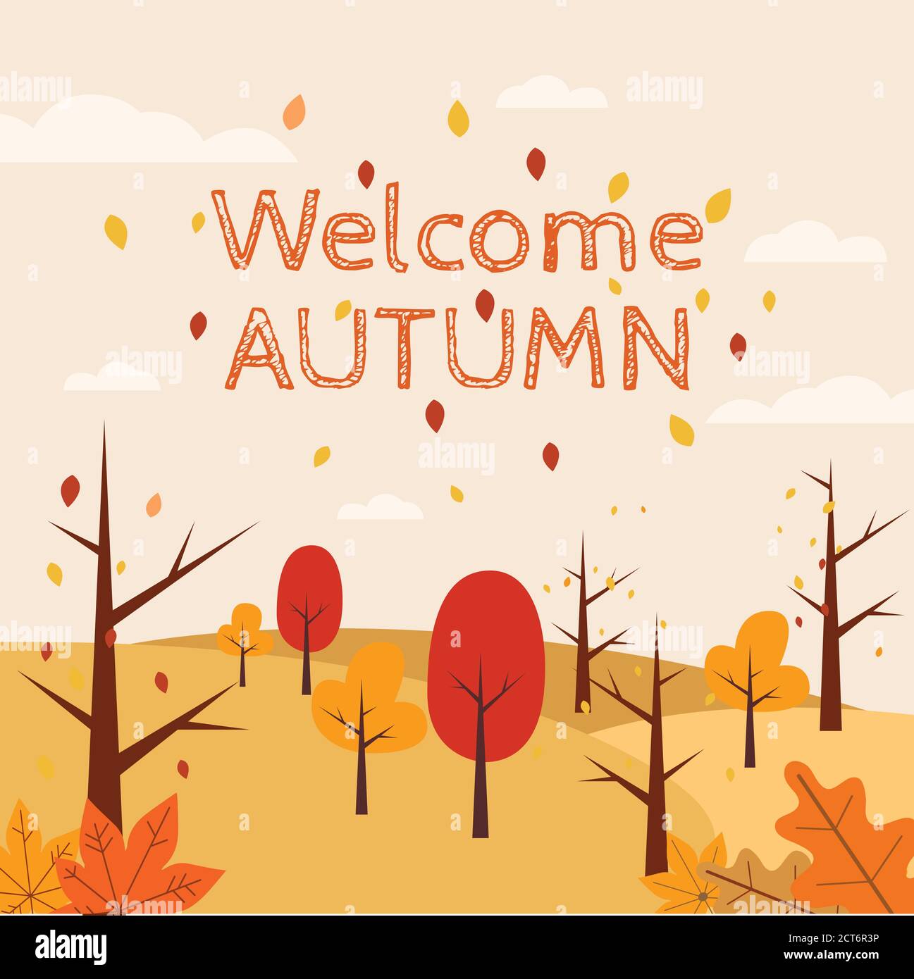 Welcome autumn vector background.Autumn season maple and oak leaves ...