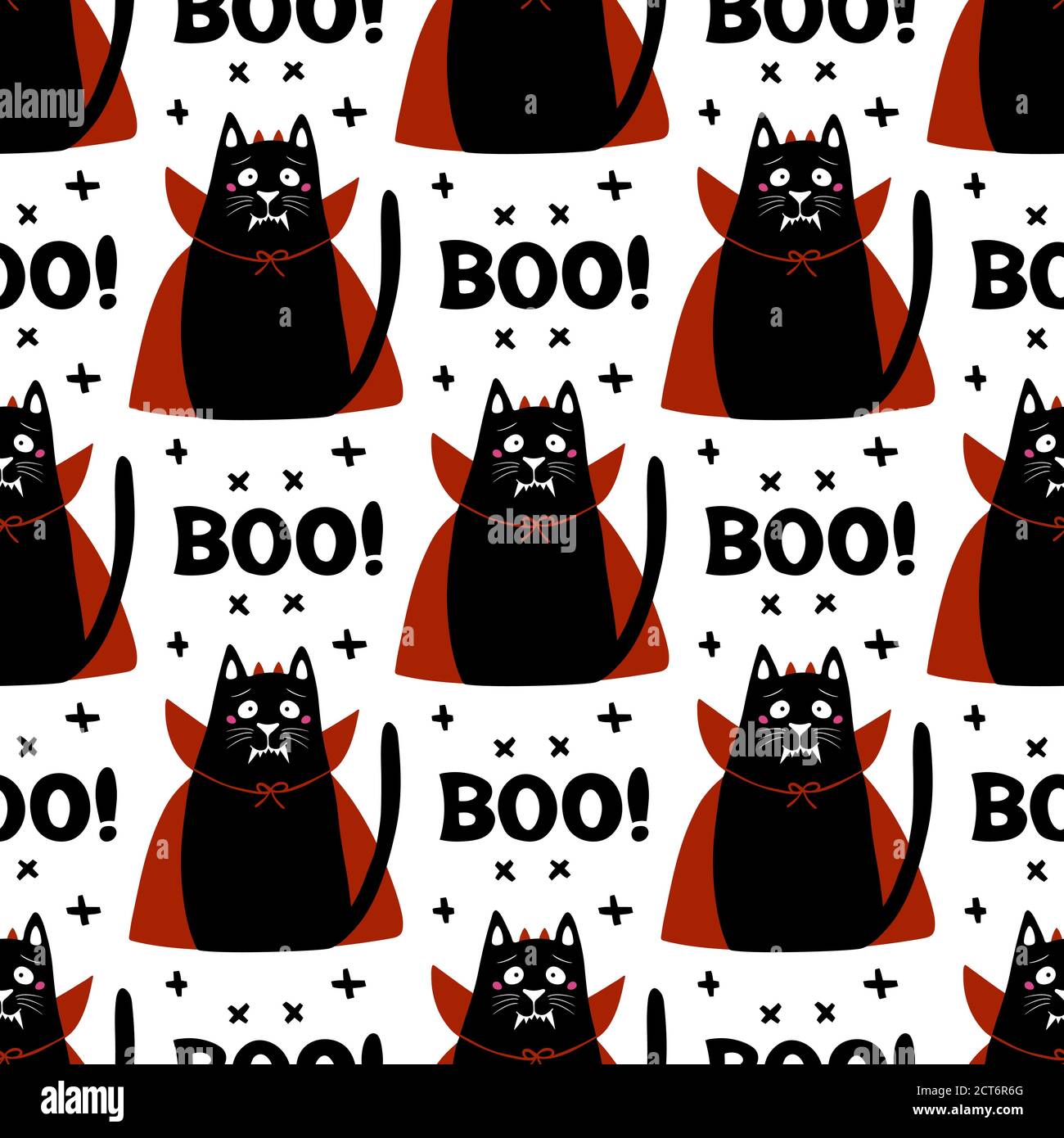 Cute cartoon cat wear vampire costume with fangs, horns and red cloak ...