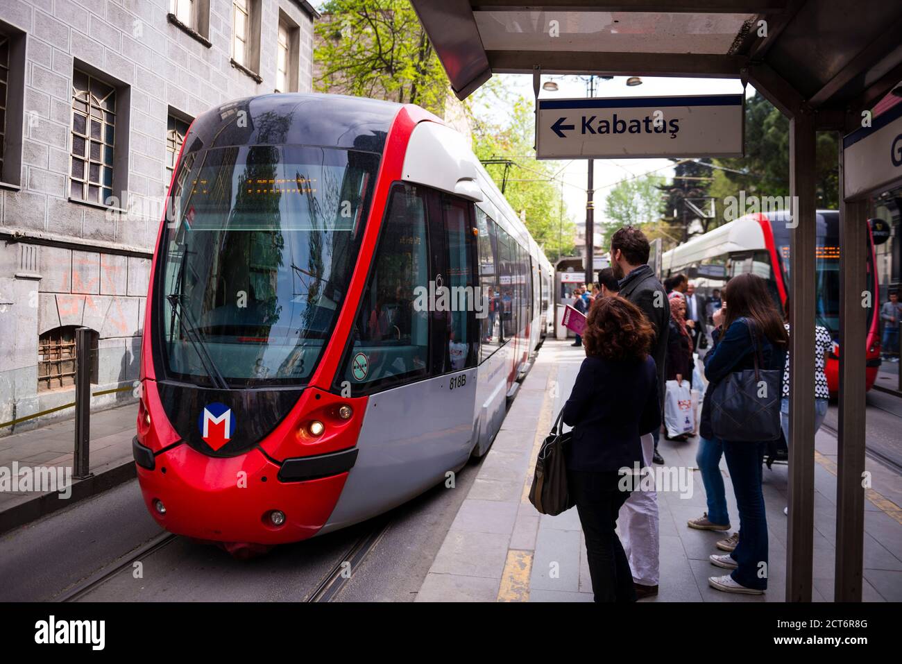 Tram at Gulhane Station on line T1 of the metro public transport system ...