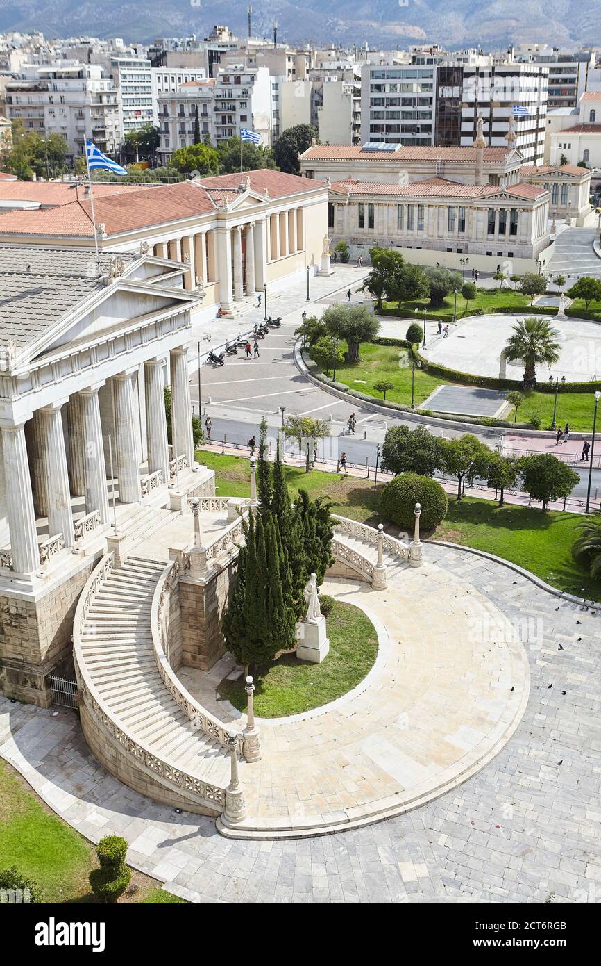 Athens academy and library, aerial photo Stock Photo - Alamy