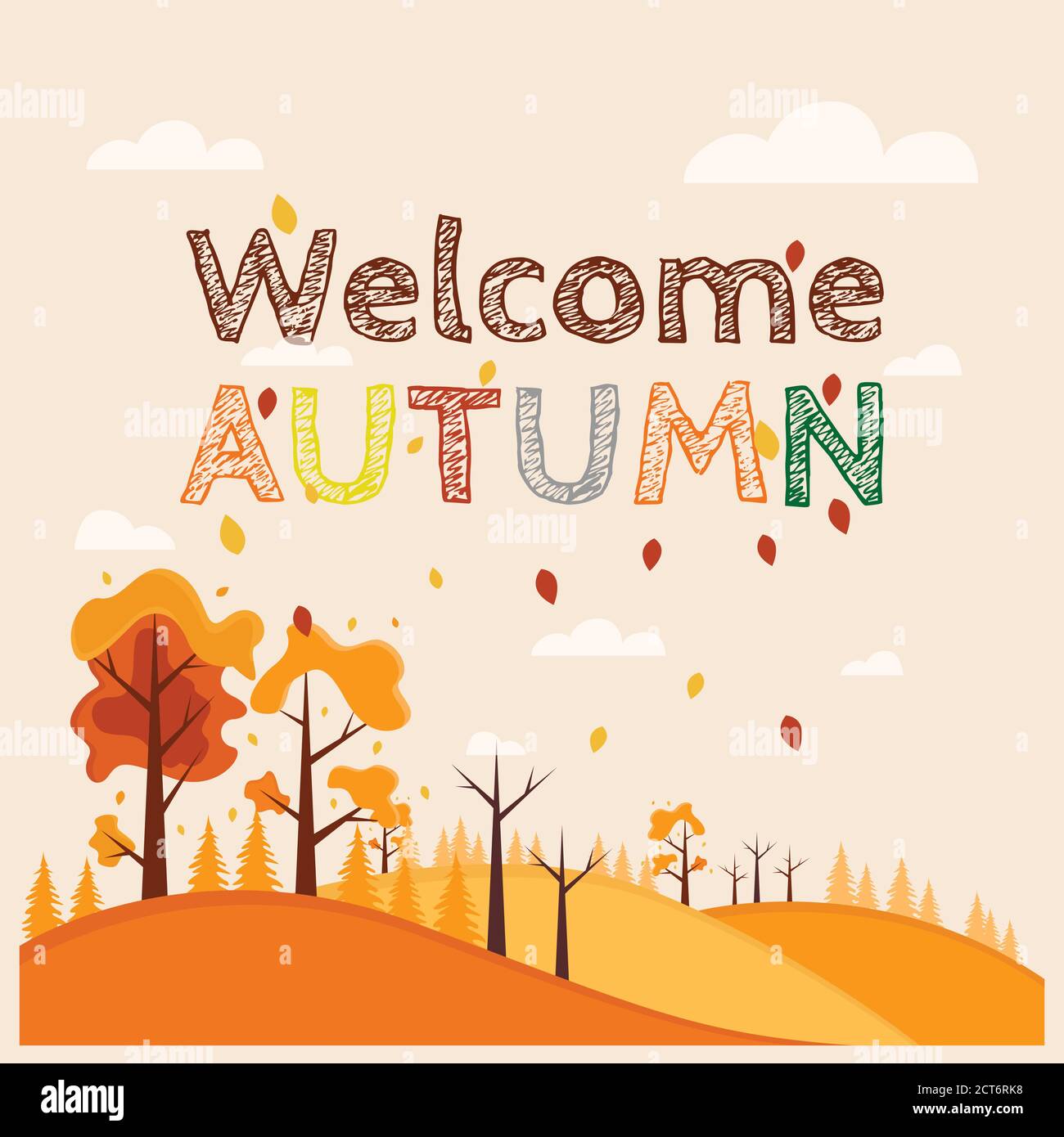 Welcome autumn vector background.Autumn season maple and oak leaves ...